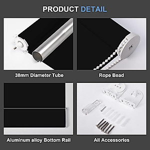 Boolegon Blackout Roller Shades for Window, Custom Roller Blinds UV Protection Thermal Insulated Pull Down Room Darkening Shades for Home Office Bedroom Kitchen, Easy Install, black,80" W x 64" H