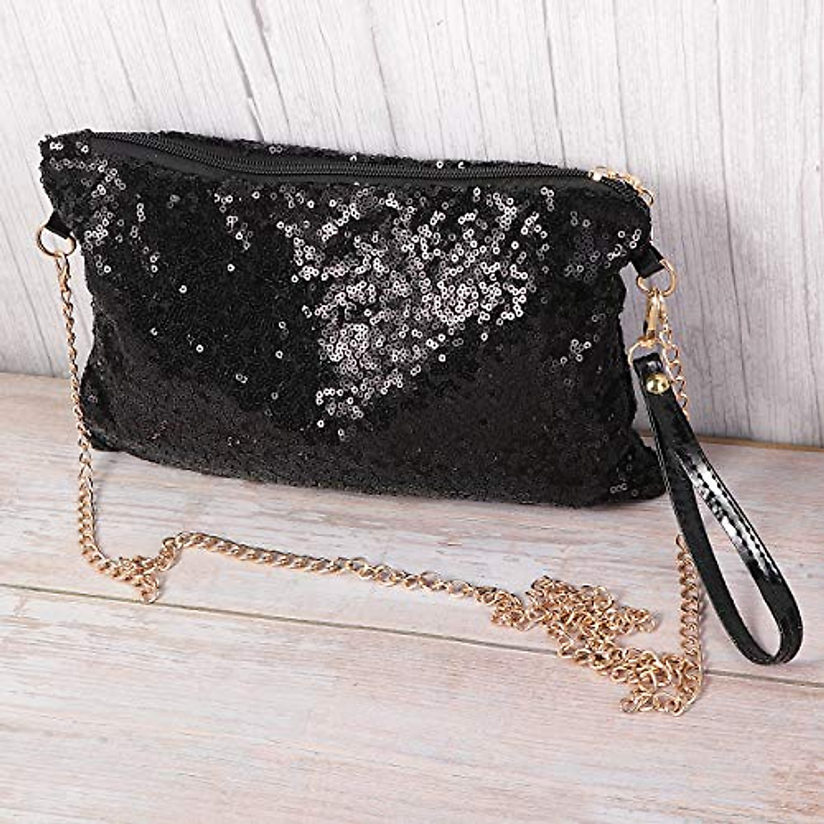 LUOEM Glitter Handbag Purse Shoulder Bag Sequin Evening, Black, Size Medium