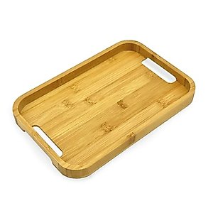 Bam&Boo Natural Bamboo Serving Tray Modern with Handles Rectangular — Food, Storage, Decor for Breakfast, Parties, Weddings, Picnics — (15" x 11" x 1")
