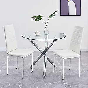 ROZHOME Dining Chair Set of 2, Modern Kitchen Chairs, Upholstered Side Chair, PU Side Chairs with Metal Legs and Frame, White