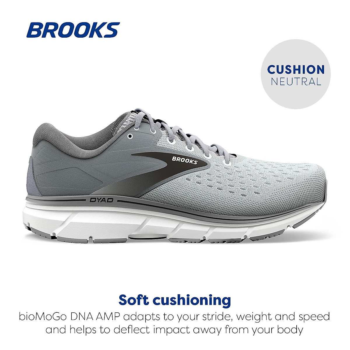 Brooks Men's Dyad 11 Running Shoe - Grey/Black/White - 10 X-Wide