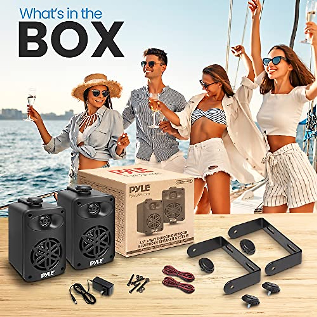 PyleUsa Bluetooth Indoor Outdoor Speakers Pair - 200 Watt Dual Waterproof 3.5” 2-Way Full Range Speaker System w/ 1/2” High Compliance Polymer Tweeter - Home, Boat, Patio, Poolside - PDWRBT36BK,Black