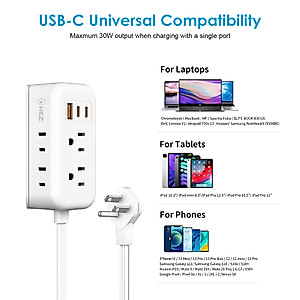 30W Power Strip USB C,5ft Black Extension Cord with USB C Ports, Small Portable Power Strip for Travel Home, Flat Plug 4 Outlet 3 USB Ports PD Fast Charging Cruise Power Strip Cruise Approved