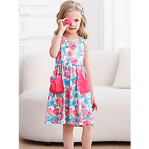 Vieille Toddler Summer Dresses 4t 5t Little Girls Flower Dress with Big Pocket Casual Sundress for Daily Playwear Holiday Party