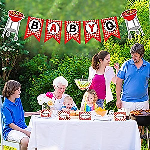 42 Pieces of BabyQ Baby Shower Party Decorations BabyQ Banner BabyQ Bar Sign Picnic Party Decorations BabyQ Food Tent Cards Label for Gender Reveal Picnic Barbecue Baby Shower Birthday Party Supplies
