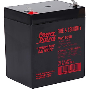 Interstate Batteries 12V 5Ah Fire & Security Battery - F1 Terminal, SLA AGM VRLA Power Patrol, Rechargeable Replacement for Fire Alarms, Locks, Security Systems (FAS1055)