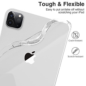 AICase for iPad Pro 12.9 inch 2021 (5th Gen) Clear Shock Absorbing Flexible TPU Protective Cover Transparent Slim Compatible with Pencil for iPad Pro 12.9 2021/2020