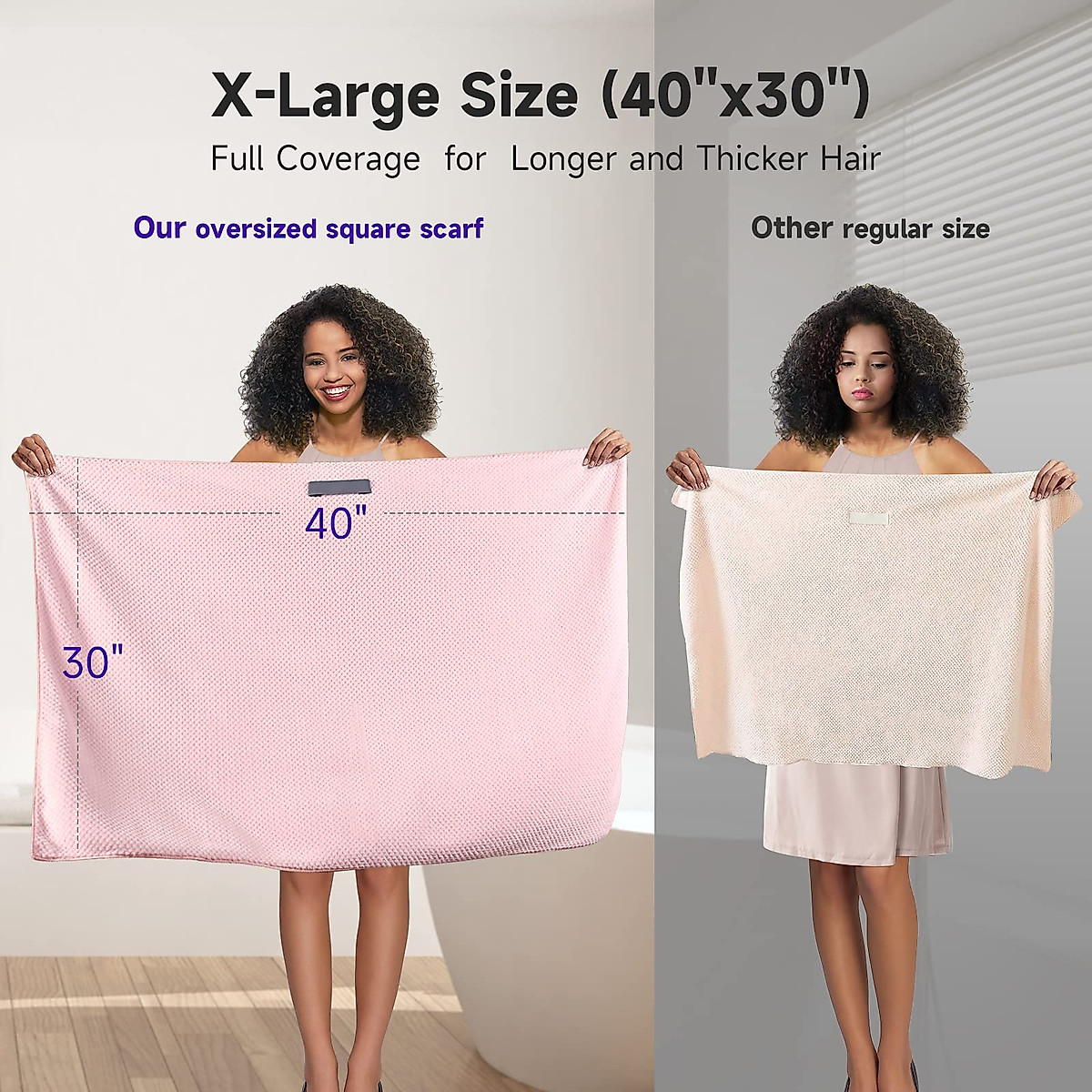 Umisleep Extra Large Microfiber Hair Towel for Women Long, Curly, Thick Hair, Super Soft Anti Frizz Quick Dry Hair Towel Wrap, Ultra Absorbent Hair Turban with Elastic Band Pink