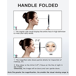 MIRORA Hand Held Mirror, Double-Sided 1X/10X Magnifying Makeup Mirror, Handheld Foldable Table and Travel Usage (Round 5inch)