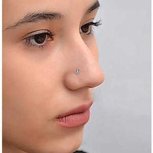 Rainbow Gem Heart 925 Sterling Silver L Shaped Nose Pin - Size 20G(0.8MM) 5mmx5mm