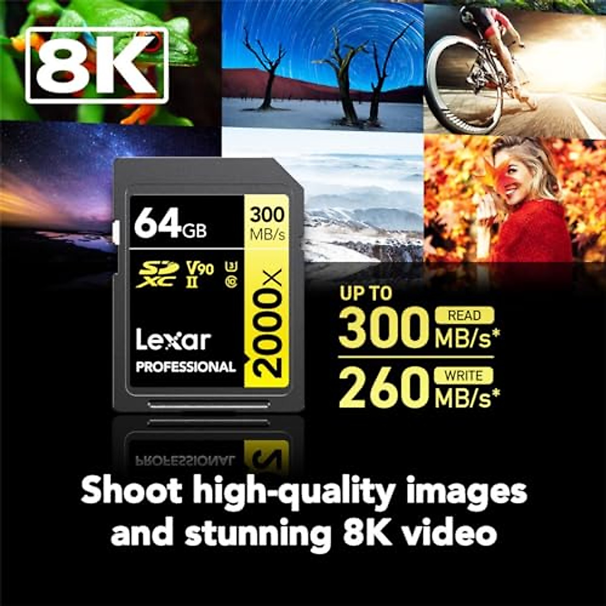 Lexar Professional 2000x 64GB SDXC UHS-II Memory Card, 300MB/s Read, 260MB/s Write, 2-Pack