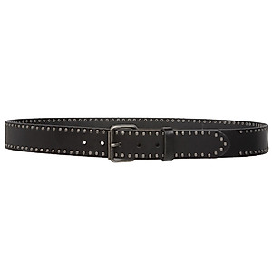 Genuine Vintage Retro Circle Studded Leather Belt - Interchangeable buckle, Black | 40"
