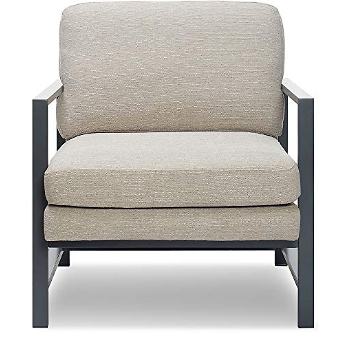 Tommy Hilfiger Russell AccentChair, Medium-Soft Pillow Back, Mid-Century Modern & Industrial Armchair, Comfortable LoungeChair for Living Room, Bedroom, or Office, Gray Square Metal Frame in Linen