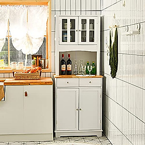 Giantex Kitchen Pantry, 67" Buffet Hutch Cabinet with 2 Storage Cabinets and Drawers, Wood Sideboard Cupboard with Countertop & Cable Hole, Freestanding Microwave Stand with Storage, White