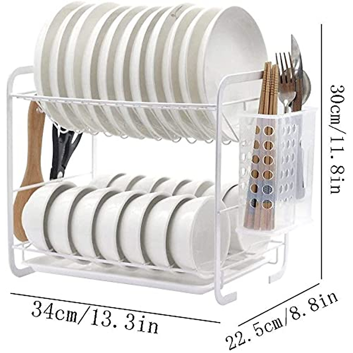 Plate Rack Draining Dish Rack Dish Drying Rack,2-Tier Dish Rack and Drain Board，Dish Drying Rack Storage Tray Cutlery Dish Drainer Room Pan Plate Holder