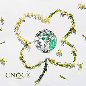 GNOCE ST Saint Patricks Day Gift Lucky Four Leafs Charms for Bracelets Sterling Silver Gift For My Goddess Bead Charms With Green Cubic Zirconia Charm Bead Fit All Bracelet Necklace