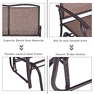 Wenst'sKufAN Patio Glider Chair, Outdoor Textilene Swing Glider Bench with Stable Steel Frame, Patio Swing Glider Bench for 2 Persons Rocking Chair, Idea for Outdoor Backyard,Beside Pool and Lawn