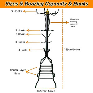 ANAMPION Coat Rack Free Standing Entryway Metal Coat and Hat Hanger Organizer Stand With 20 Hooks Hall Tree stand with 2 shelves Umbrella Tree Stand Black…