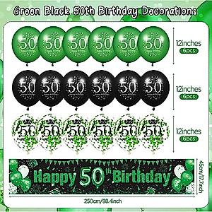 Green and Black 50th Birthday Banner and Balloons - 18pc Set for Indoor/Outdoor Decor