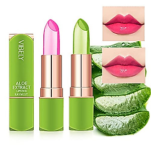 Kaynest 2 Packs Aloe Vera Lipstick Lips Moisturizer Long Lasting Nutritious Lip Balm Magic Temperature Color Change Lip Gloss (Set-A)