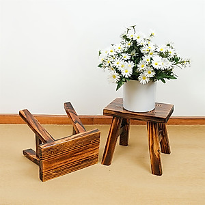 CONSDAN StoneCreek Solid Wood Child Stools (2 Pack), Sturdy Small Solid Wood Milking Stool, Shoe Changing Handmade Stool for Kids or Adults - 2 Pack