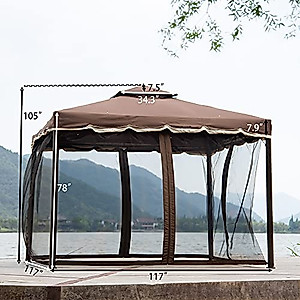 Goohome Outdoor Gazebo, Double Vented Dome Top Patio Gazebo with Mosquito Netting for Backyard, Sturdy Metal Frame Waterproof Canopies, Gazebos & Pergolas, for Poolside and Deck, 9.8Ft.Wx9.8Ft.L