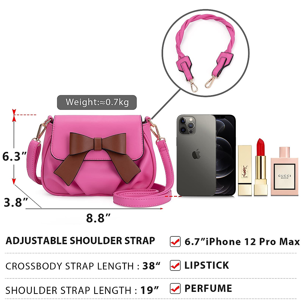 K.EYRE Small Purse for Women Cute Bow Knot Crossbody Shoulder Purses and Handbags -Pink