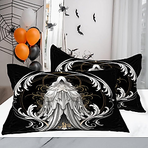 DiuuDi White Ghost Duvet Cover Twin Size 3D Printed Black Duvet Cover Set Hands Together Golden Decoration Bedding Set Home Decoration Comforter Cover Cozy Quilt Cover with 2 Pillowcases