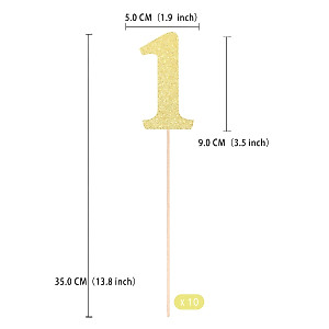 Gexolenu 10 PCS Gold Double-Sided 1st Birthday Centerpieces for Tables, Glitter Age ONE Cake Picks Decor, First Happy Birthday Party Decorations Baby Shower Anniversary Party Supplies