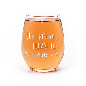 Moms Turn To Wine New Mom Stemless Wine Glass - New Mom Gift, Mom Gifts, Fun Mom Gift, Mom Wine Glass