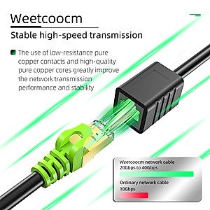 Weetcoocm Ethernet Extension Cable 20ft, Network Cat6a Extension Patch Cable RJ45 Cords Shielded Male to Female Connector (20FT)