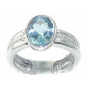 925 Sterling Silver Natural Aquamarine Womens Solitaire Ring - Size 5.5