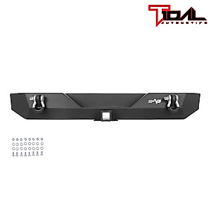 EAG Rear Bumper With 2" Hitch Receiver & 2 D-ring Black Textured Off Road for 87-06 Jeep Wrangler TJ YJ