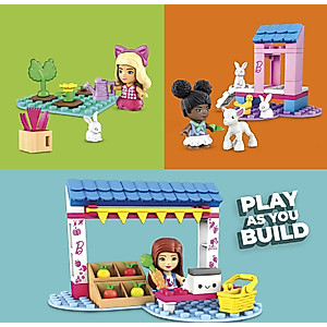 MEGA Barbie Toy Building Set, Farmer's Market with 3 Barbie Micro-Dolls, 4 Barbie Pets and Accessories, Easy to Build Set for Ages 4 and Up