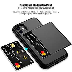 Nvollnoe for iPhone 11 Case with Card Holder Heavy Duty Protective Dual Layer Shockproof Hidden Card Slot Slim Wallet Case for iPhone 11 for Men&Women(Black)