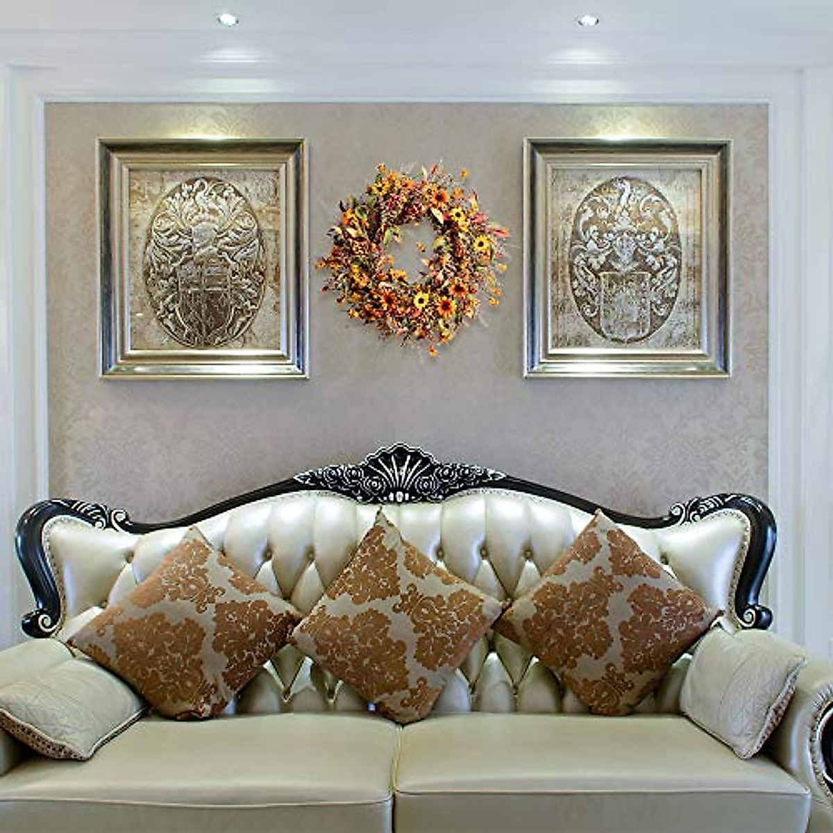 JINGHONG Fall Wreaths for Front Door 24 Inch Artificial Fall Wreath Large Autumn Wreath for Outside Harvest Thanksgiving Decor