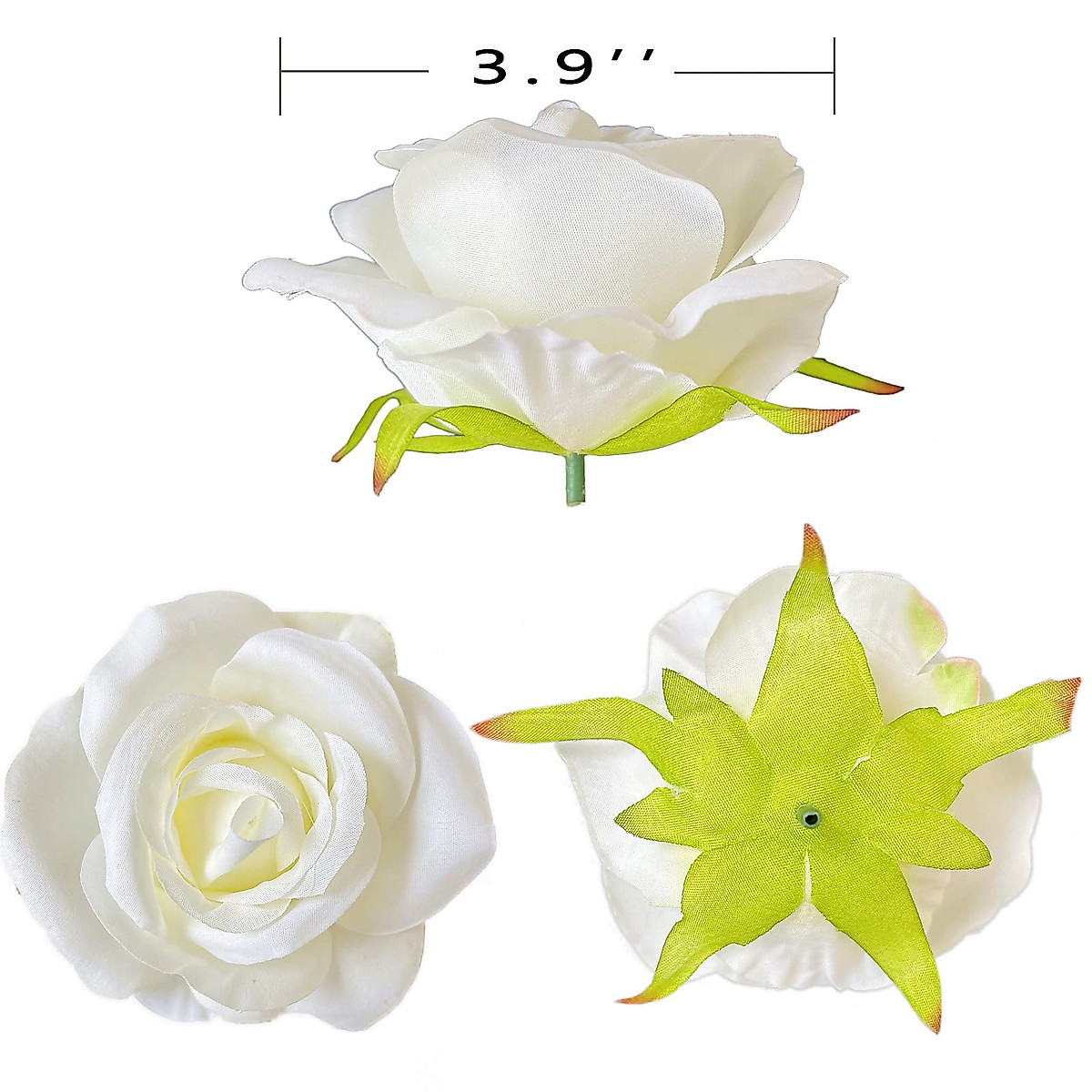 3.5 Inch Artificial Rose Flower Heads 20 Pcs Real Looking Ivory White Roses Heads for Wedding Home Decoration DIY Flower Crafts