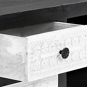 vidaXL TV Stand, TV Unit for Living Room Bedroom, Sideboard with Drawer, TV Console Media Cabinet Entertainment Center, Gray& White Solid Wood Mango