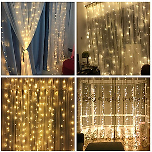 IMAGE 8 Modes Curtain Lights 9.8x6.6 Foot 224 LED String lights Fairy String Lights for Wedding Party Home Garden Indoor Outdoor Wall Backdrops Decorations Waterproof UL Safety Standard Warm White
