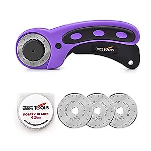 Precision Quilting Tools 45mm Deluxe Rotary Cutter with 3 Extra Blades (Purple) - Fabric Cutter/Rotary Cutter for Fabric/Fabric Rotary Cutter