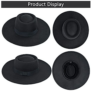 Women Men Classic Felt Fedora Hat Wide Brim Flat Top Boater Hat