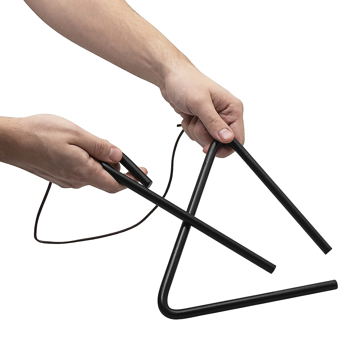 WillourGarbry Triangle Dinner Bell with Striker - Leather Strap, Black, Iron - Complete with Pan- and Grill Scrapers