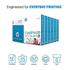 HP Printer Papers | 8.5 x 11 Paper | Copy &Print 20 lb| 6 Pack Case - 2,400 Sheets | 92 Bright | Made in USA - FSC Certified | 200010C