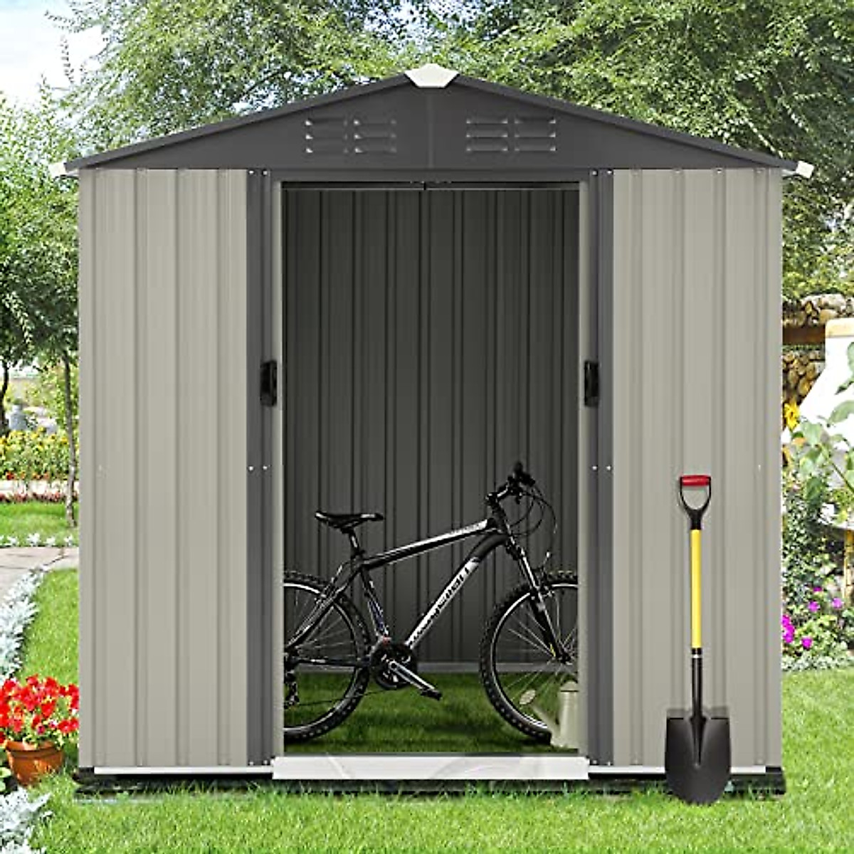 AECOJOY 6' x 4' Outdoor Storage Shed, Small Tool Shed with Sliding Door,Outside Storage Cabinet for Garden, Backyard.