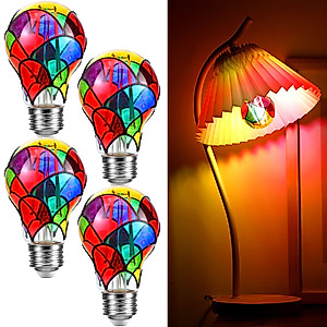 VIHOSE Stained Glass Light Bulb E26 LED Multicolor Light Bulbs 6w Vintage Rainbow Bulbs Indoor for Decoration Home Lighting Recreation Room Living Room Balcony Festive Atmosphere(A19/A60, 4 Pcs)
