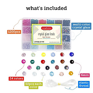 Incraftables Crystal Beads for Bracelets 1200pcs 24 Colors. Bicone Crystal Glass Beads for Jewelry Making Bulk (6mm). Best Faceted with Elastic String. Small Bead Bracelet for DIY Crafts