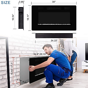 Xbeauty 30 inch Wall Mounted Recessed Electric Fireplace Insert, Flush Mount Linear Fireplace, Ultra-Thin Lightweight LED Fireplace Heater, Fit 2x4&2x6 Stud w/Touch Screen,Remote Control,1500W,Black