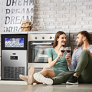 Commercial Ice Maker 130 LBS/24H, Upgraded 15" Wide Under Counter Ice Maker with 35LBS Ice Capacity, Commercial Ice Machine Self Clean Stainless Steel Built-in or Freestanding Large Ice Machine