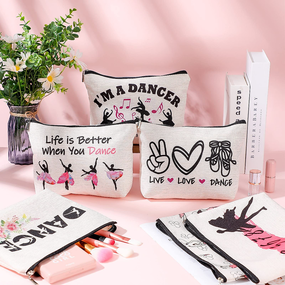 Gerrii 6 Dance Makeup Bag Dancer Cosmetic Bags Recitals Dance Team Gifts Ballet Toiletry Zipper Pouch Portable Ballerina Travel Case Accessories for Women Girl Dance Lover Dance Team(Classic)