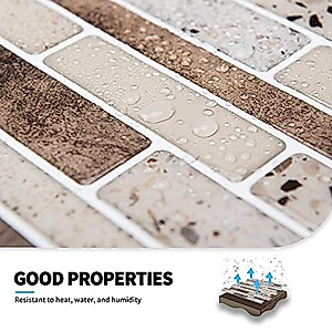 Art3d Peel and Stick Brick Kitchen Backsplash Self-Adhesive Wall Tile Stone Design, 10 Sheets (Brown)